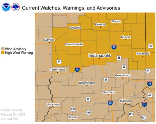 NWS: High Wind Warning for Central Indiana Until 7 pm Thursday, Severe ...