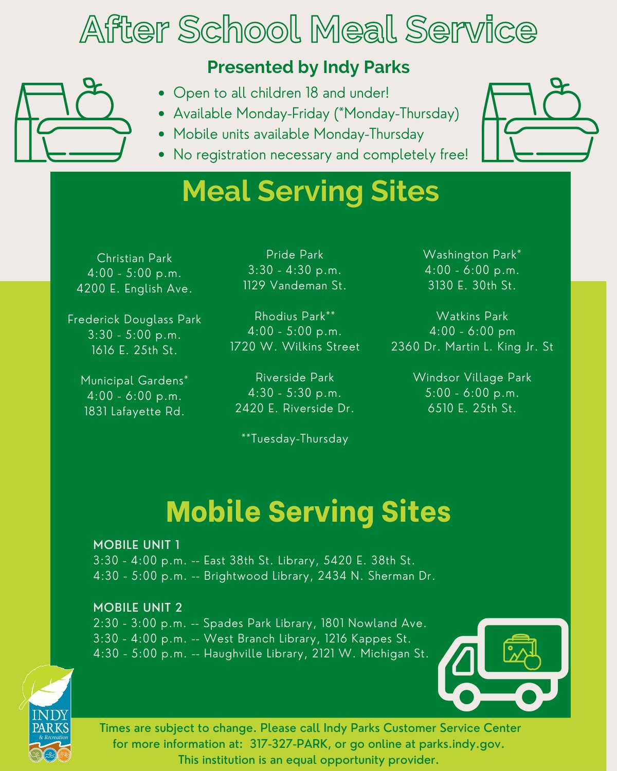 Free Meals for Kids at Indy Parks
