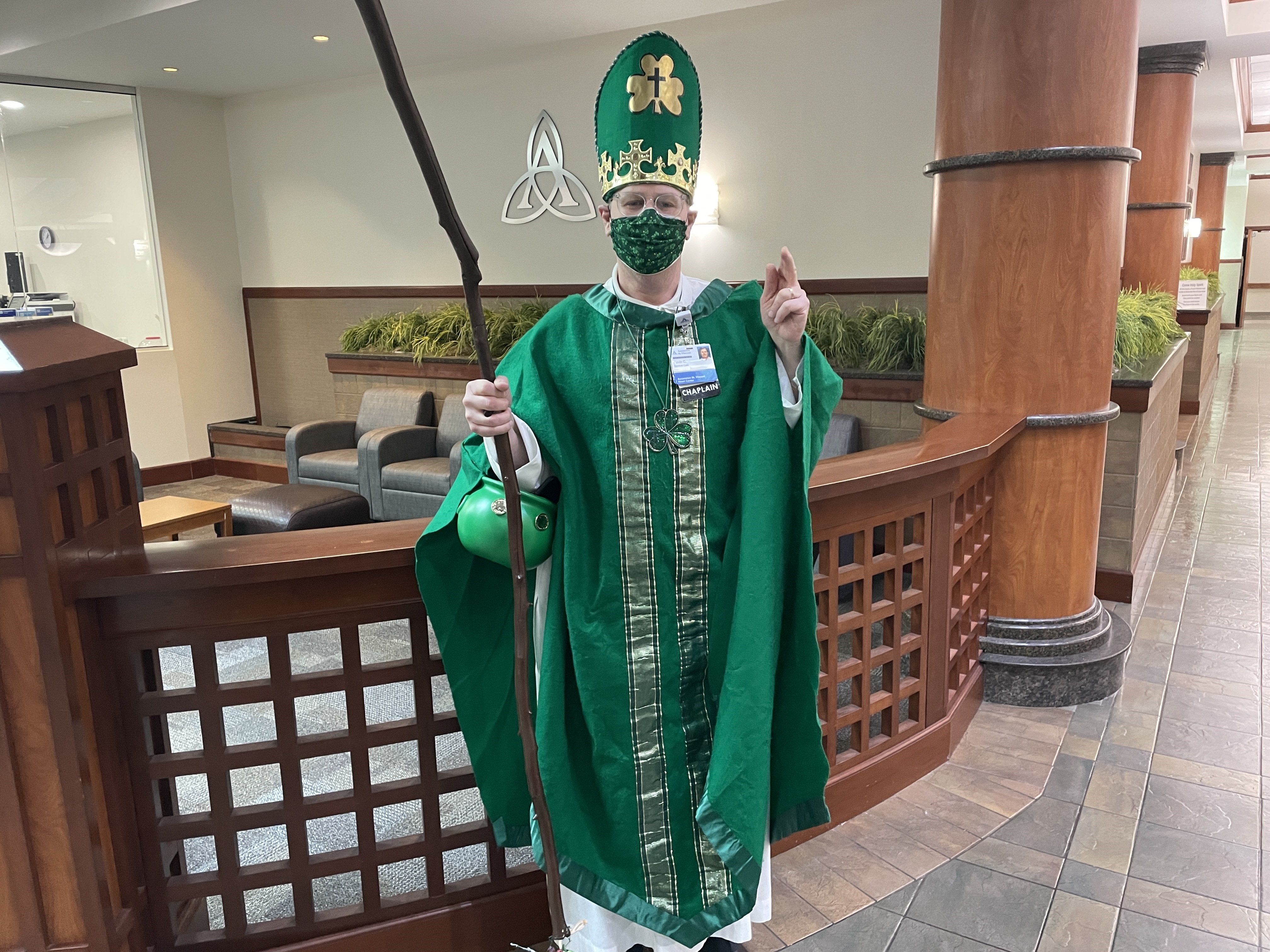 Chaplain Visits Patients as St. Patrick