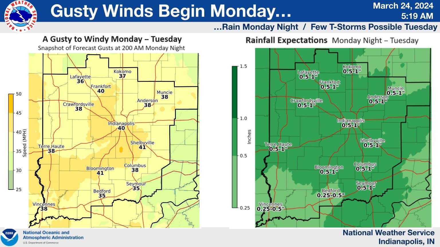 Fast Winds with Potential for Thunderstorms on Monday